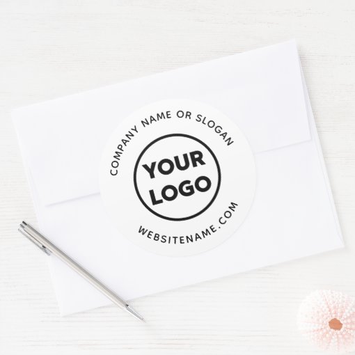 Custom Logo Business Website and Slogan Classic Round Sticker | Zazzle