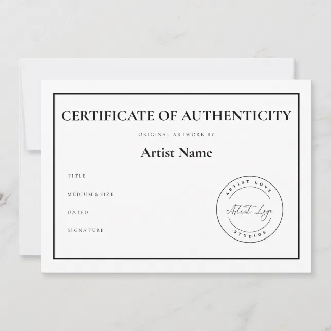 Custom Logo Certificate of Authenticity for Art Holiday Card | Zazzle