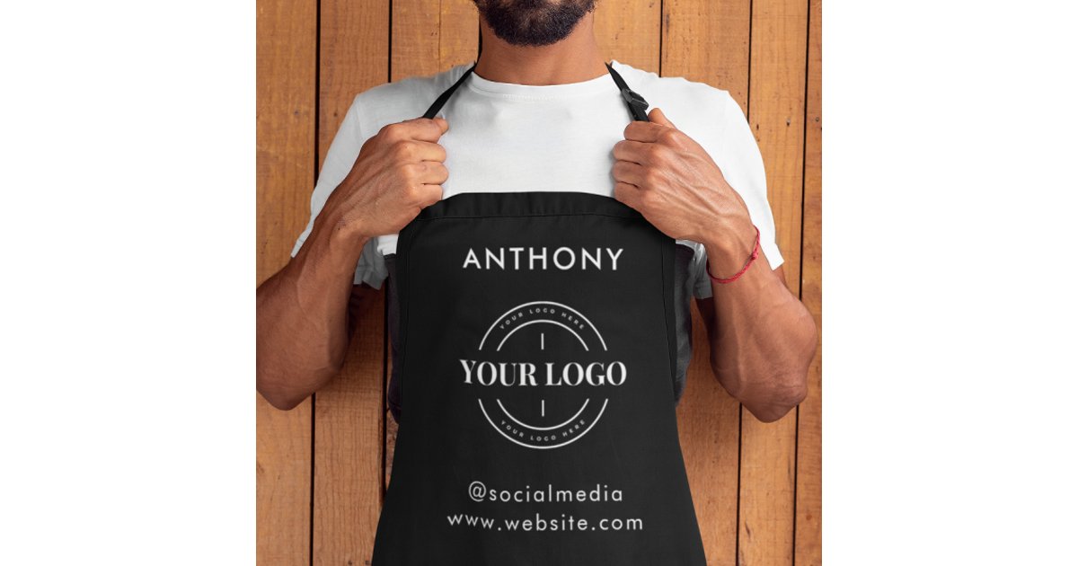 Custom Logo Company Corporate Modern Minimal Black Apron | Zazzle