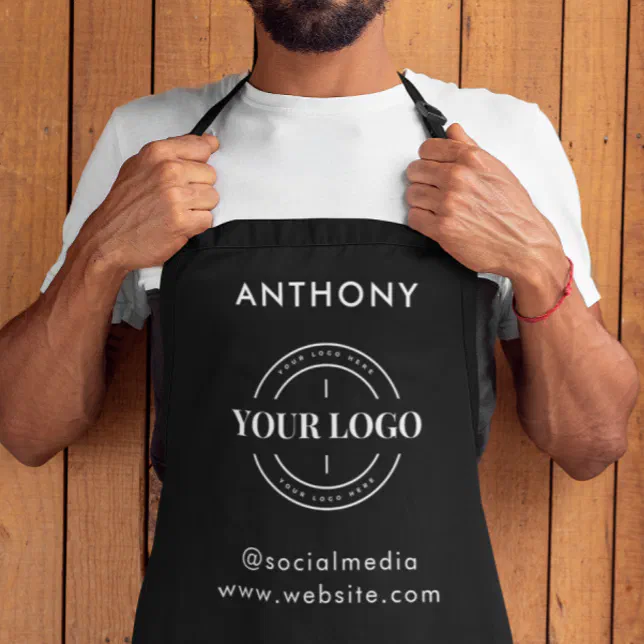 Custom Logo Company Corporate Modern Minimal Black Apron | Zazzle