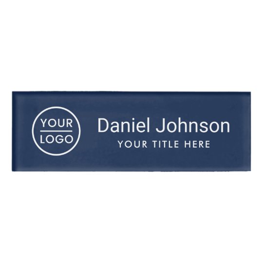 Custom logo dark blue professional name tags | Zazzle.com