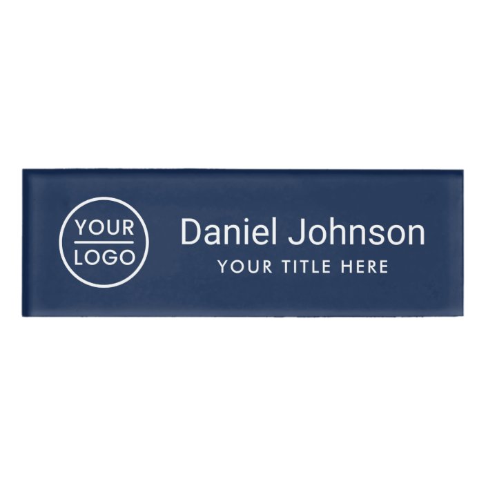 Custom logo dark blue professional name tags | Zazzle.com