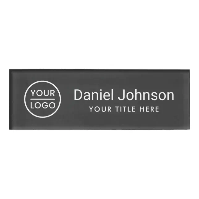 Custom logo dark gray professional name tags | Zazzle