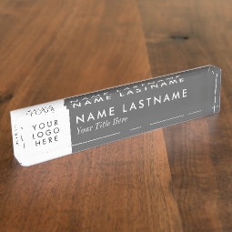 Custom Logo Dark Grey Modern Desk Name Plate | Zazzle