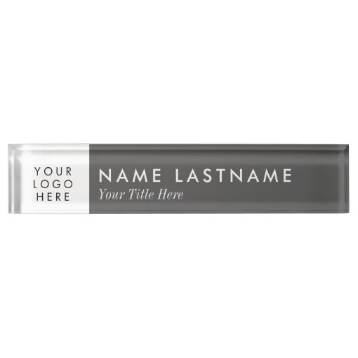 Custom Logo Dark Grey Modern Desk Name Plate | Zazzle