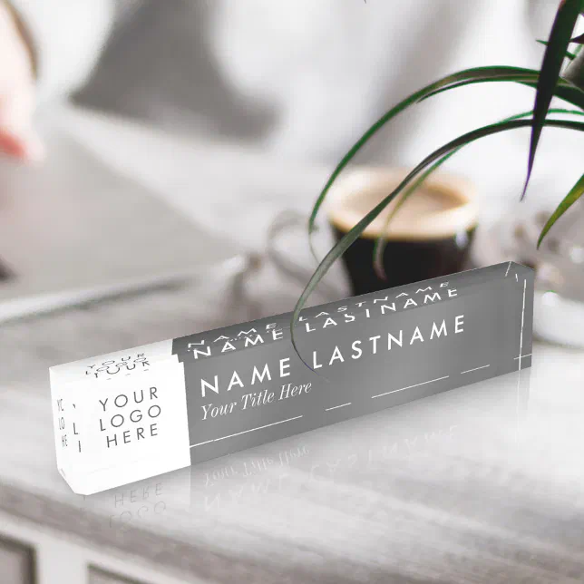 Custom Logo Dark Grey Modern Desk Name Plate | Zazzle