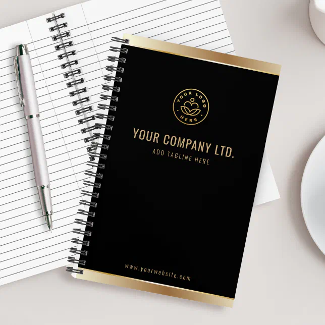 Custom Logo Elegant Black Gold Notebook | Zazzle
