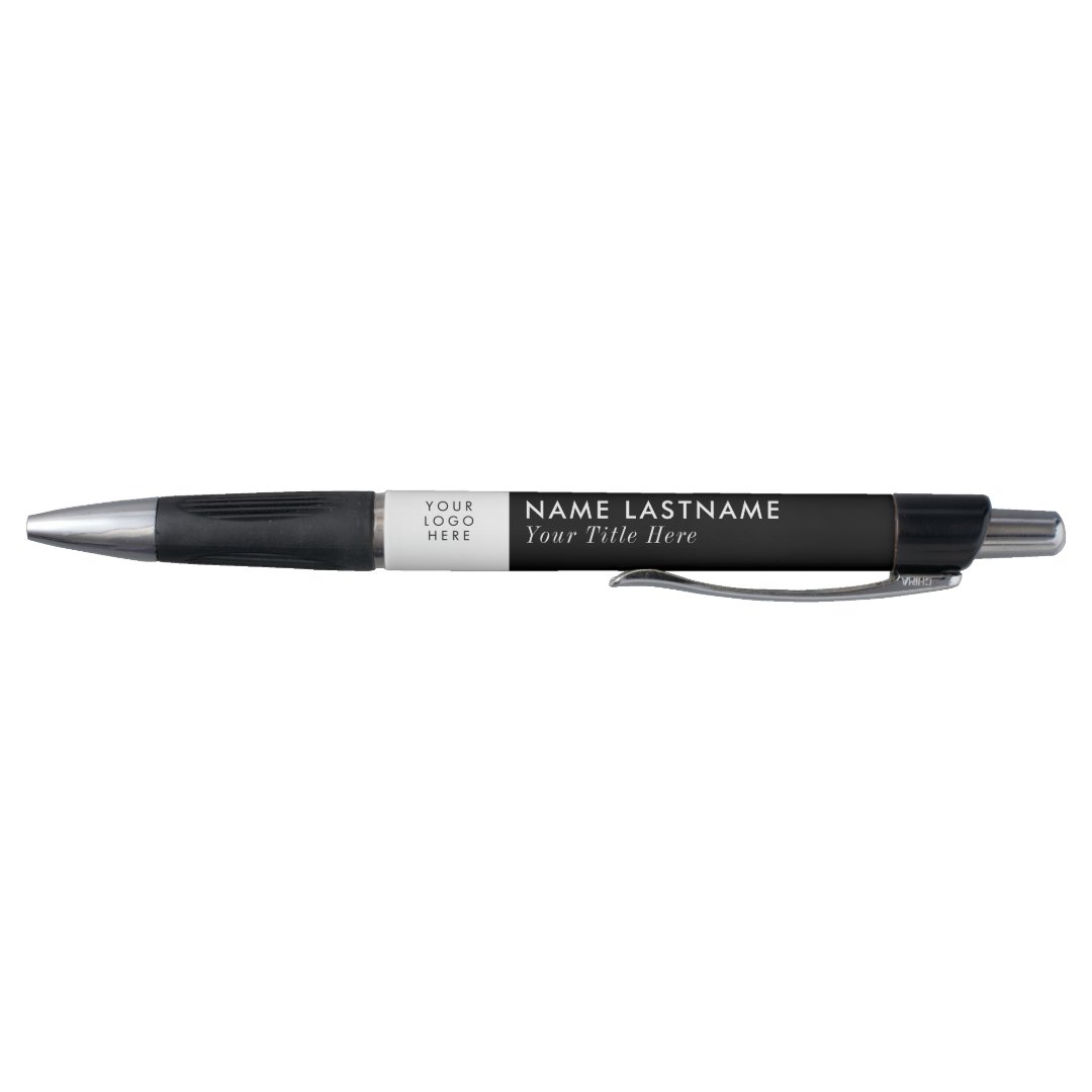 Custom Logo Elegant Black White Name Title Pen | Zazzle