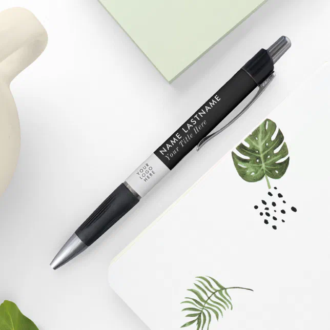 Custom Logo Elegant Black White Name Title Pen | Zazzle