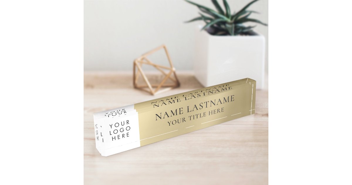 Custom Logo Elegant Classy Business Faux Gold Desk Name Plate | Zazzle