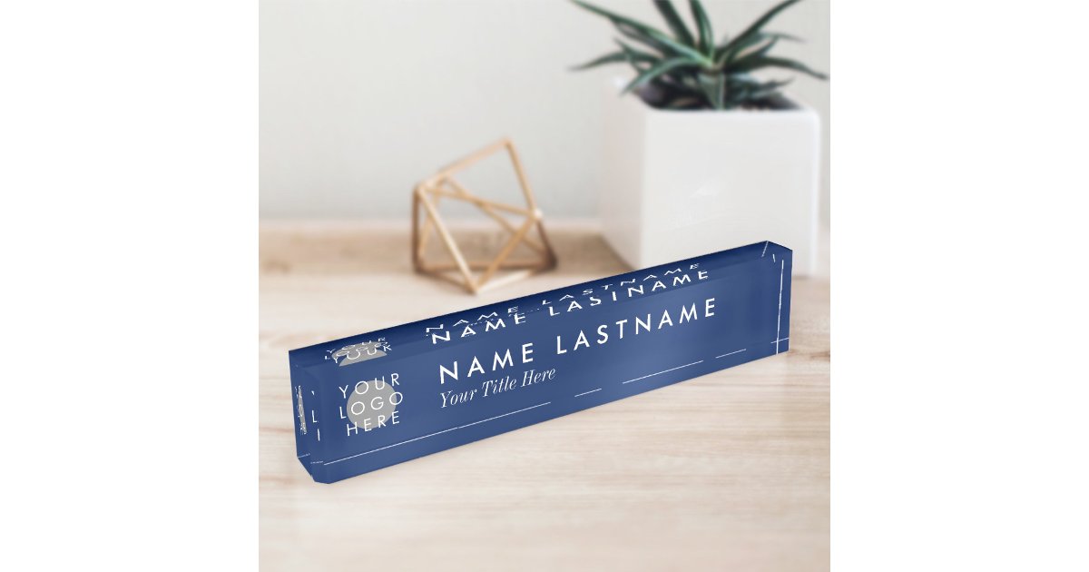 Custom Logo Elegant Navy Blue Desk Nameplate | Zazzle