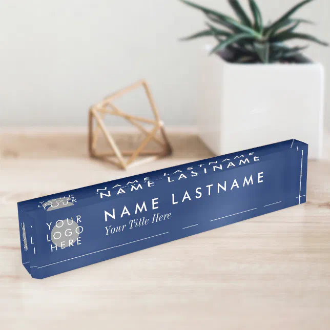 Custom Logo Elegant Navy Blue Desk Nameplate | Zazzle