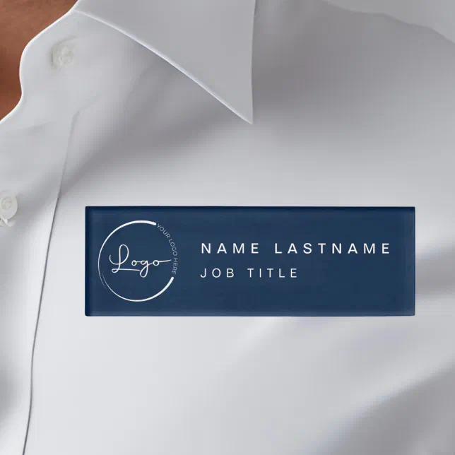 Custom Logo Elegant Navy Blue Magnet Title Name Tag | Zazzle