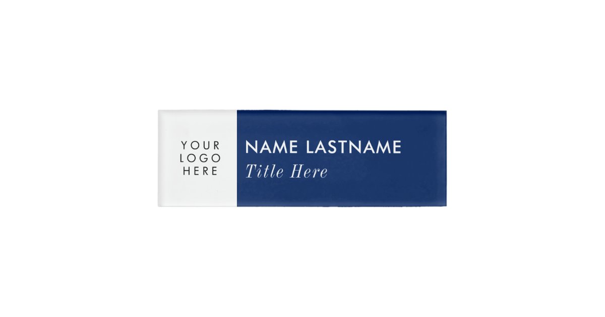 Custom Logo Elegant Navy Blue White Magnet Title Name Tag | Zazzle