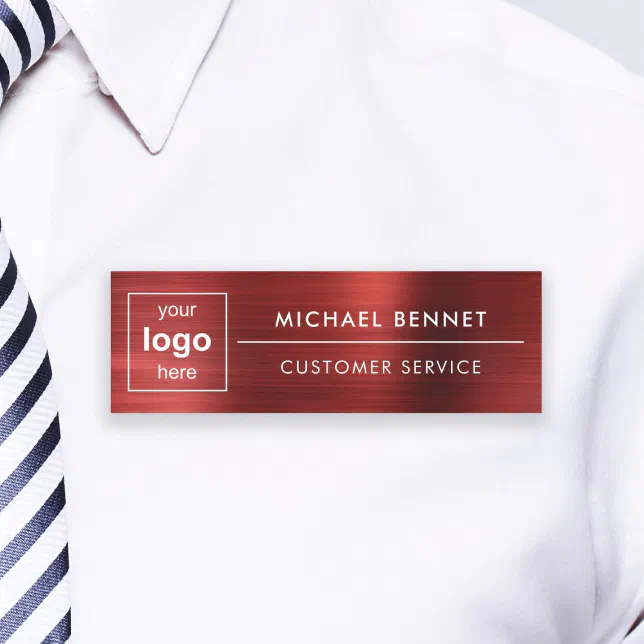 Custom Logo Elegant Red Professional Business Name Tag | Zazzle
