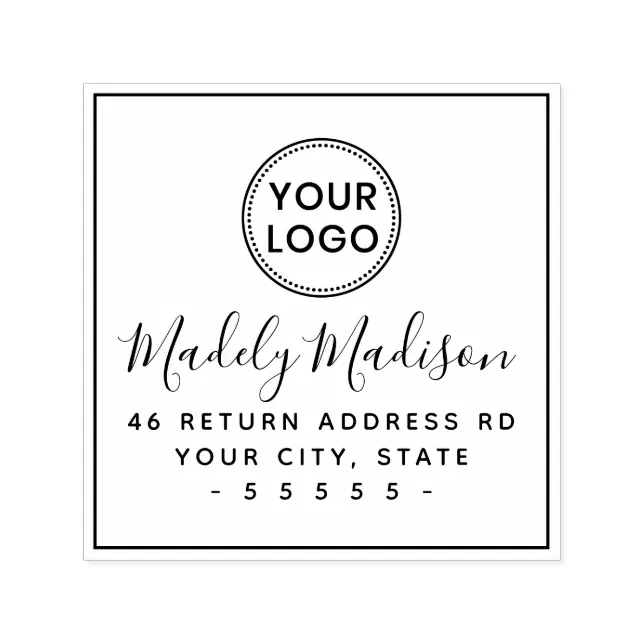 Custom logo elegant script return address self-inking stamp | Zazzle