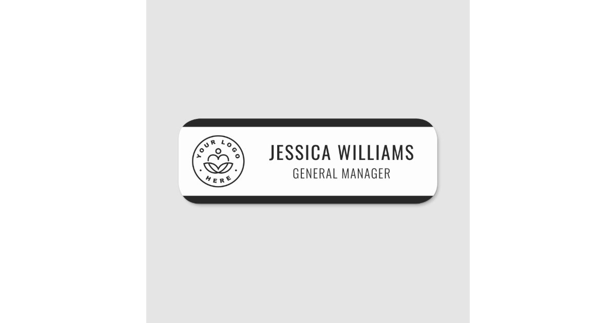 Custom Logo Employee Black Name Tag | Zazzle