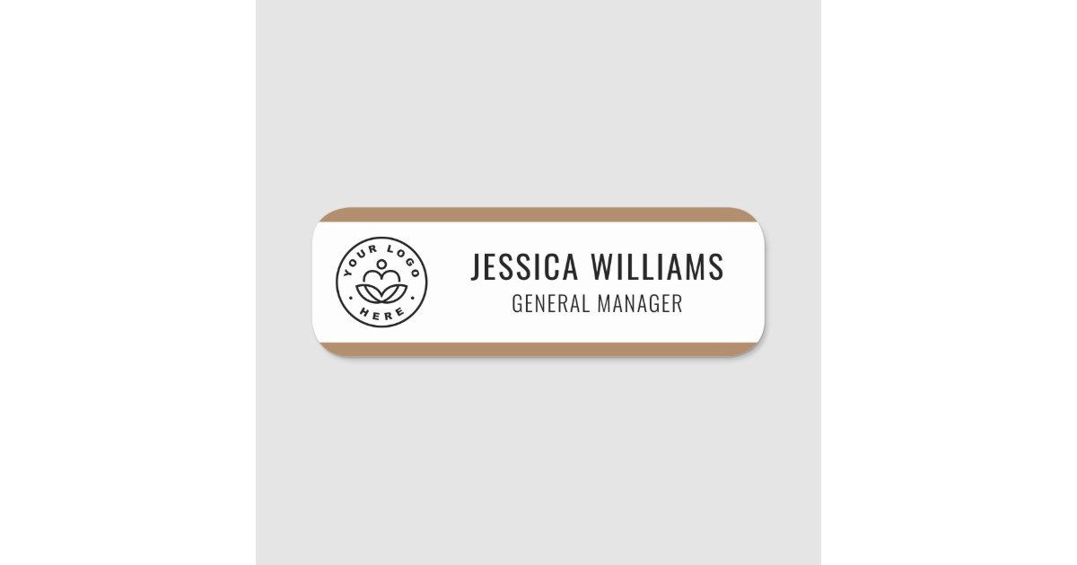 Custom Logo Employee Brown Name Tag | Zazzle