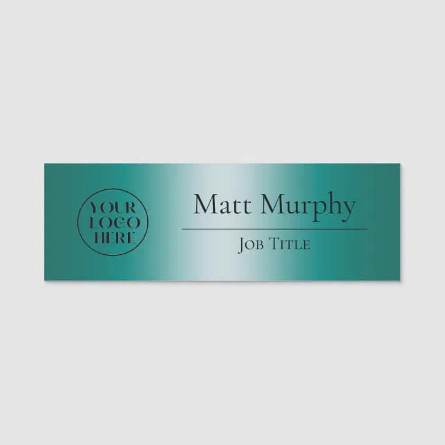 Custom Logo Employee ID Green Teal Name Tag | Zazzle