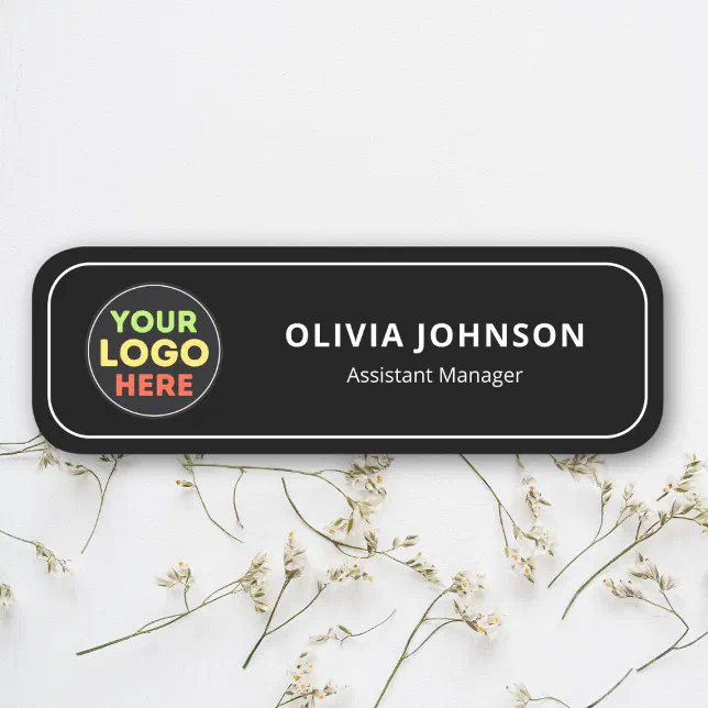 Custom Logo Employee Magnetic Company Black Name Tag | Zazzle