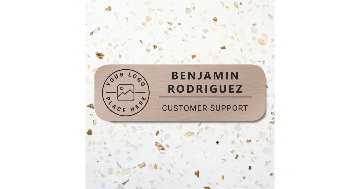 Custom Logo Employee Magnetic Faux Bronze Name Tag | Zazzle