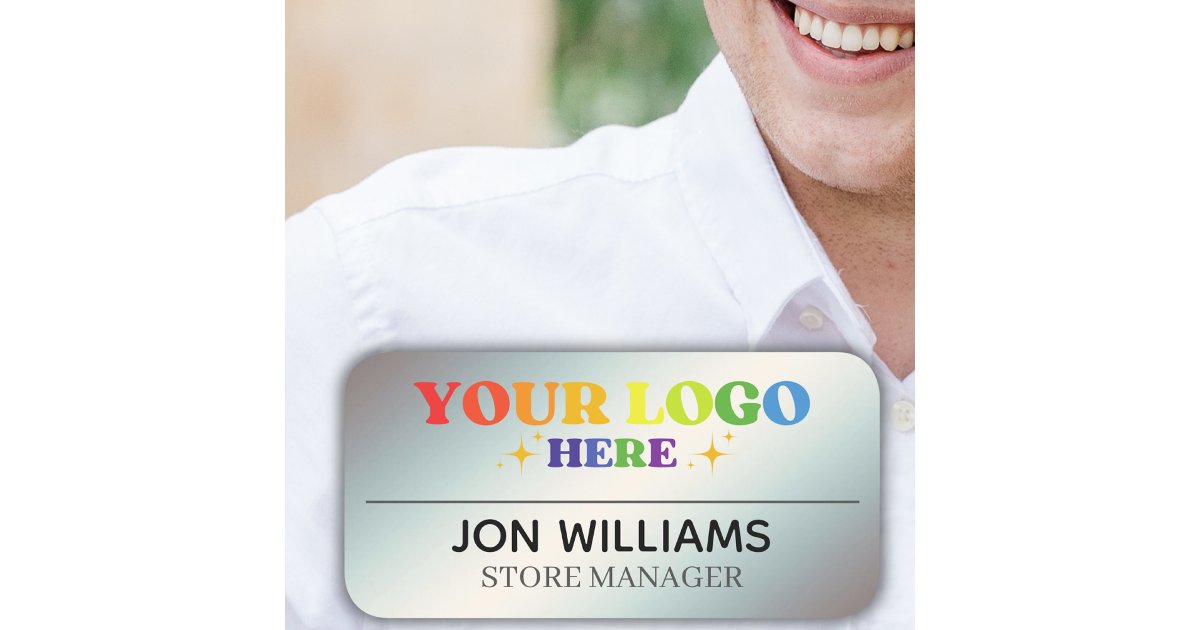 Custom Logo Employee Magnetic Or Safety Pin Silver Name Tag | Zazzle