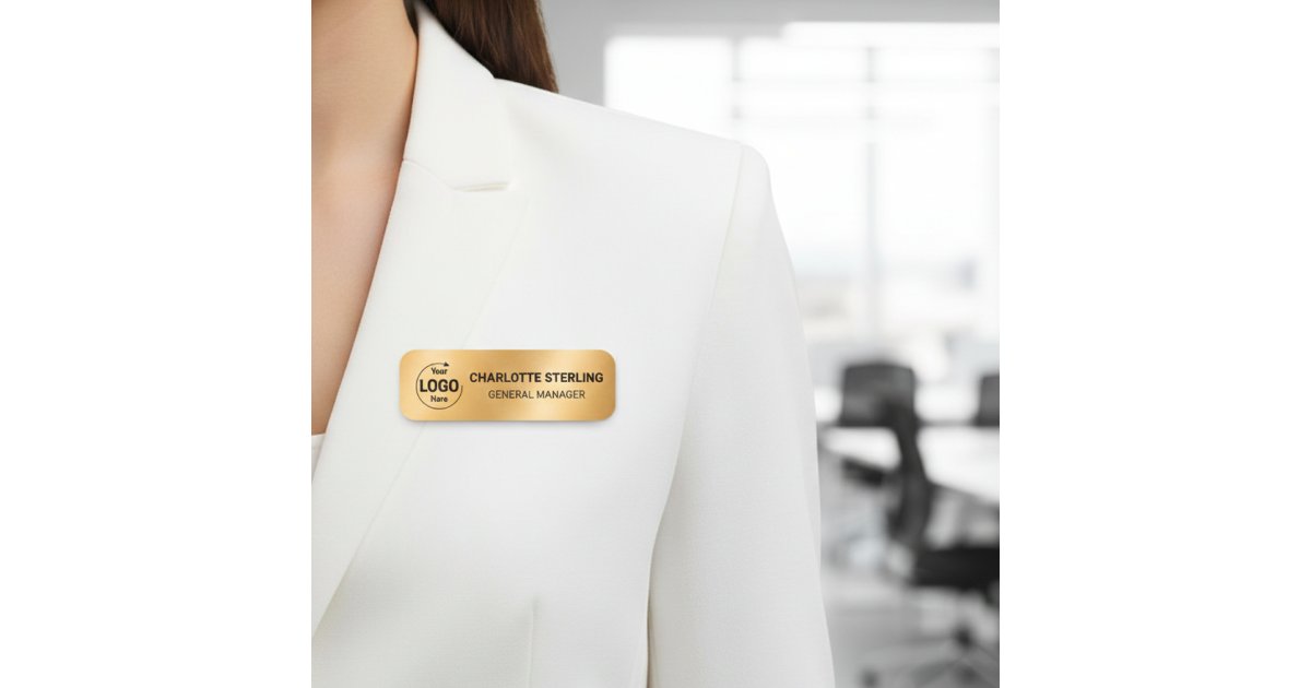 Custom Logo Employee Magnetic Safety Pin Faux Gold Name Tag | Zazzle