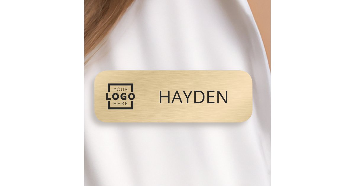 Custom Logo Employee Magnetic Safety Pin Faux Gold Name Tag | Zazzle
