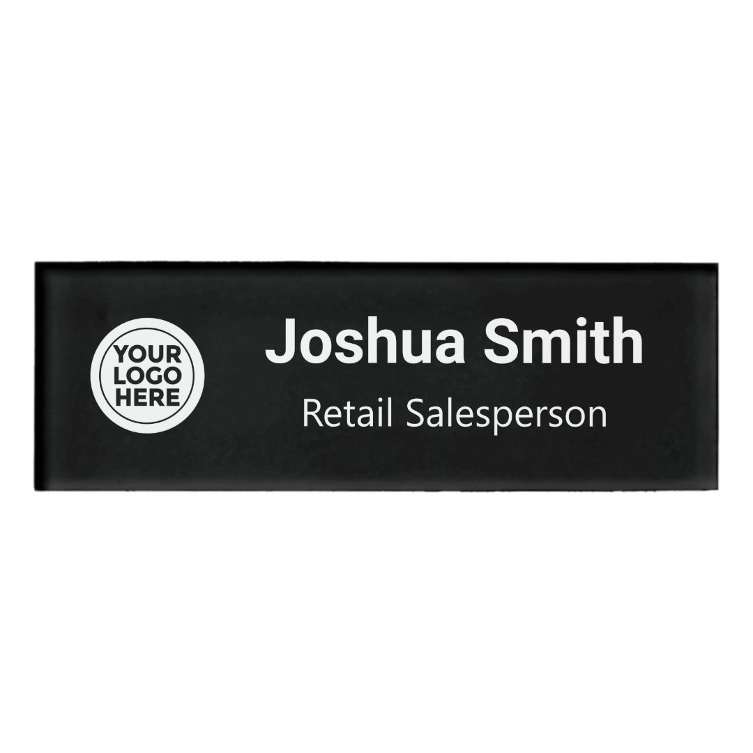 Custom Logo Employee Modern Black Name Tag | Zazzle