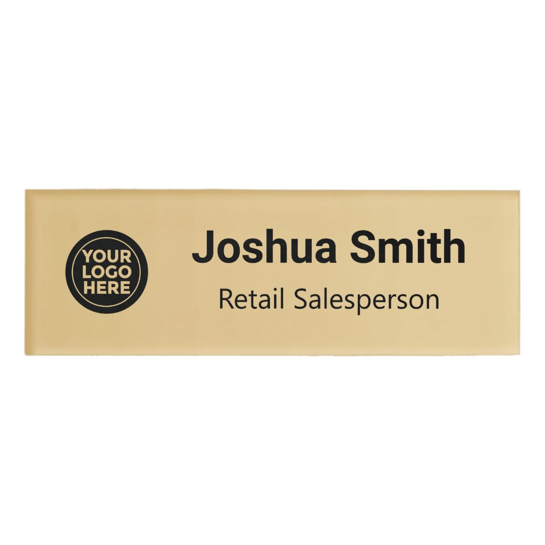 Custom Logo Employee Modern Golden Gradient Name Tag | Zazzle