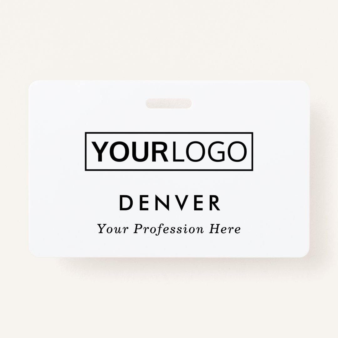 Custom logo employee name title white id badge | Zazzle