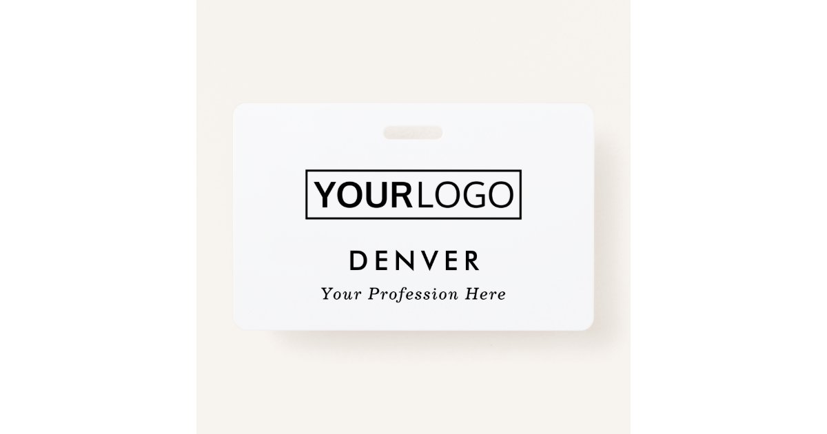 Custom logo employee name title white id badge | Zazzle