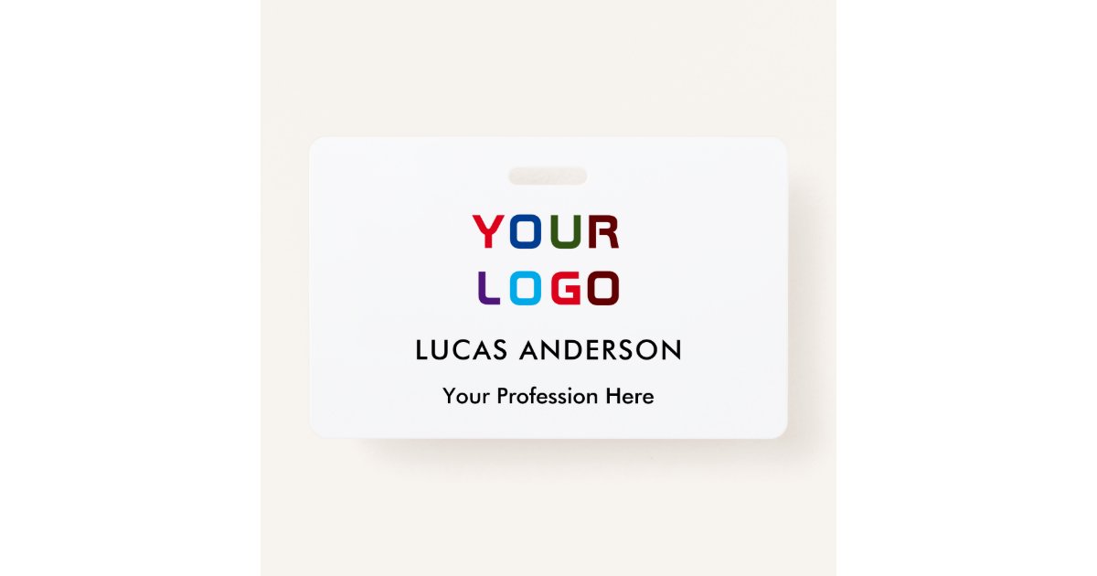 Custom logo employee name title white id badge | Zazzle