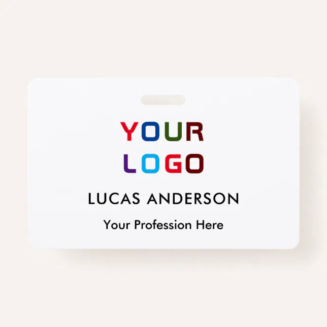 Custom logo employee name title white id badge | Zazzle