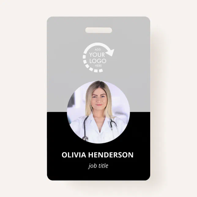 Custom Logo Employee Photo ID | Cool Gray Badge | Zazzle