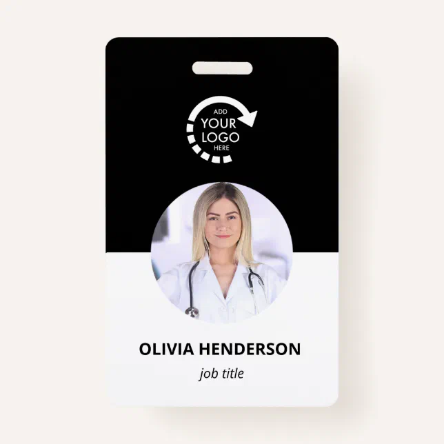 Custom Logo Employee Photo ID | Modern White Badge | Zazzle