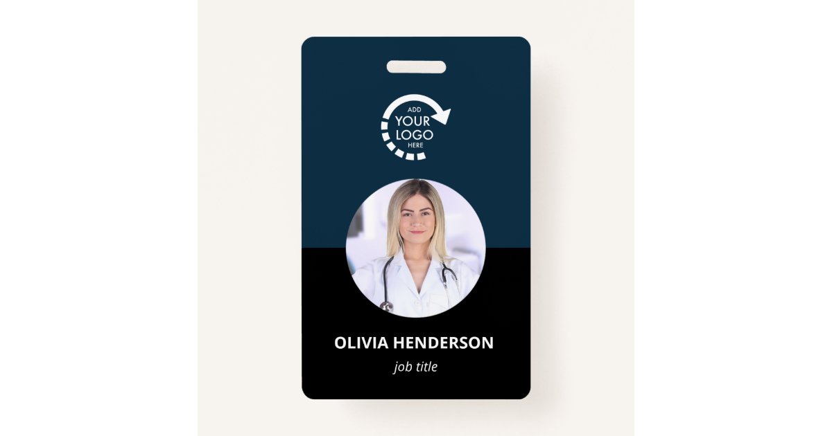 Custom Logo Employee Photo ID | Navy Blue Badge | Zazzle