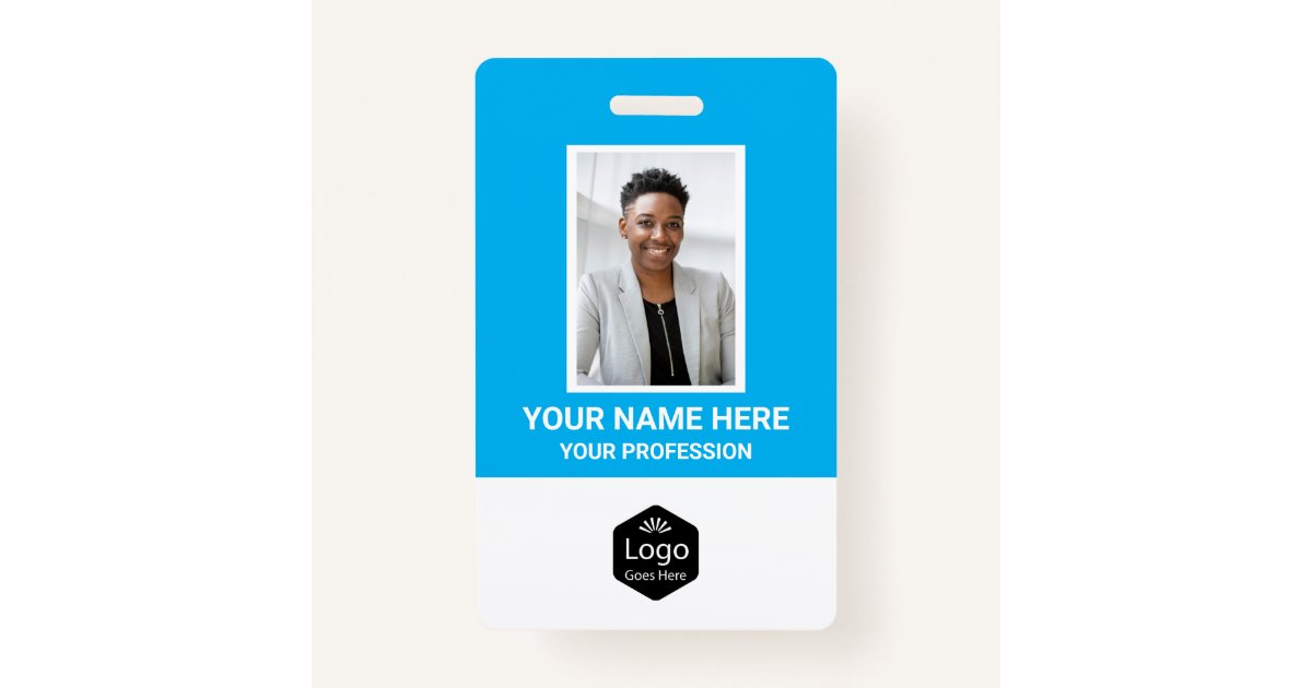 Custom Logo Employee Photo Personalized Blue Badge | Zazzle