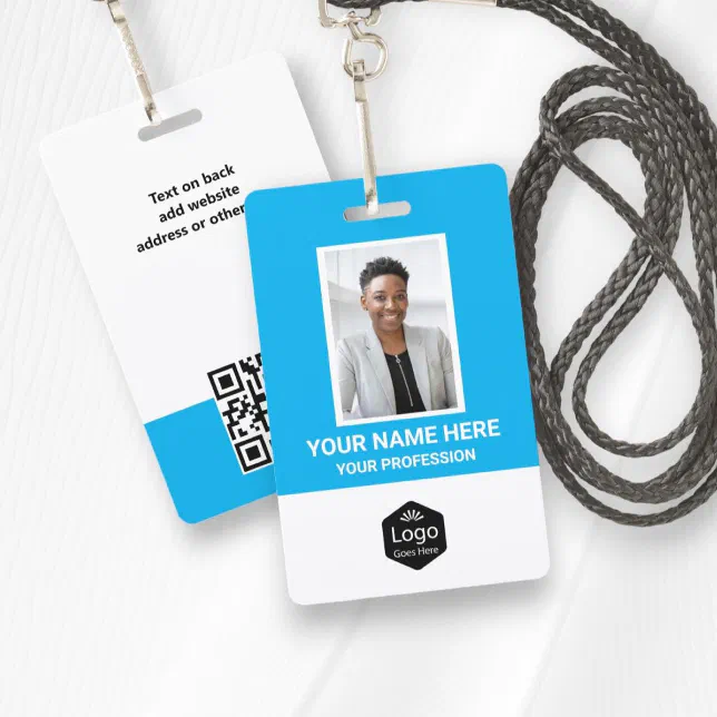 Custom Logo Employee Photo Personalized Blue Badge | Zazzle
