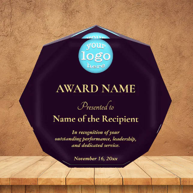 Custom Logo Employee Recognition Appreciation Gold Acrylic Award | Zazzle