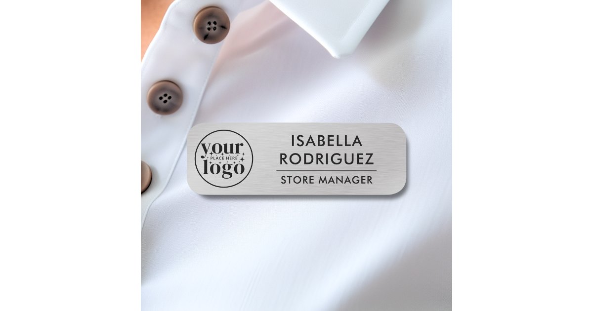 Custom Logo Employee Safety Pin or Magnetic Faux S Name Tag | Zazzle