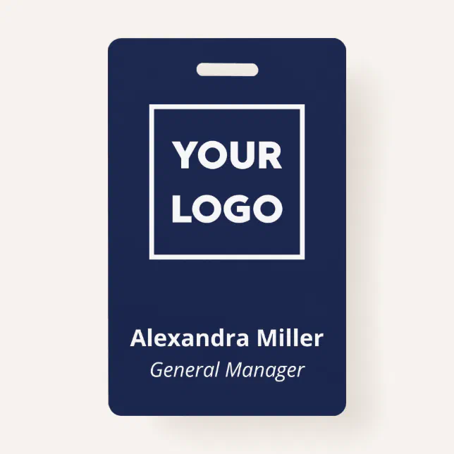 Custom Logo Employee Simple Navy Blue Name Badge | Zazzle