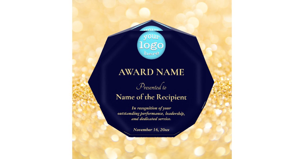 Custom Logo Employee Team Recognition Blue Gold Acrylic Award | Zazzle