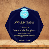 Custom Logo Employee Team Recognition Blue Gold Acrylic Award | Zazzle