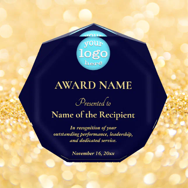 Custom Logo Employee Team Recognition Blue Gold Acrylic Award | Zazzle