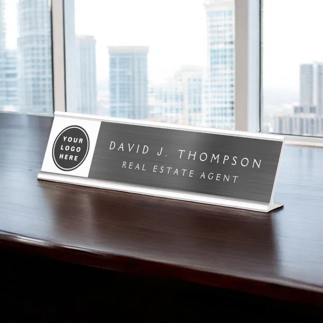 Custom Logo Executive Black Professional Desk Name Plate | Zazzle