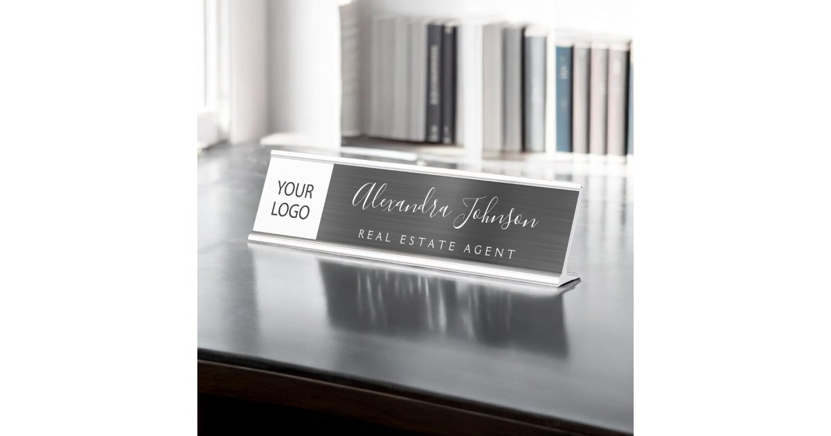 Custom Logo Executive Black Professional Desk Name Plate | Zazzle