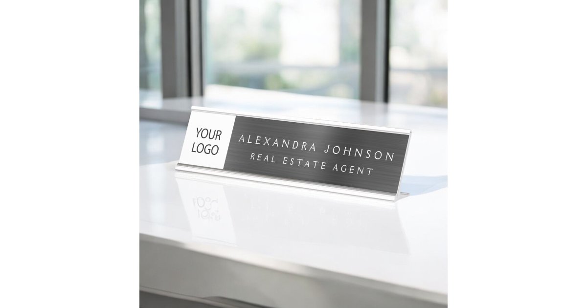 Custom Logo Executive Black Professional Desk Name Plate | Zazzle