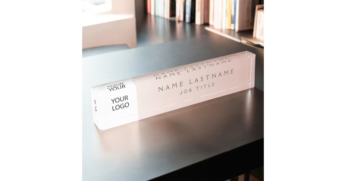 Custom Logo Executive Blush Pink Professional Desk Name Plate | Zazzle