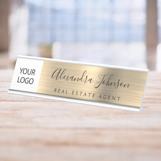 Custom Logo Executive Gold Professional Desk Name Plate | Zazzle